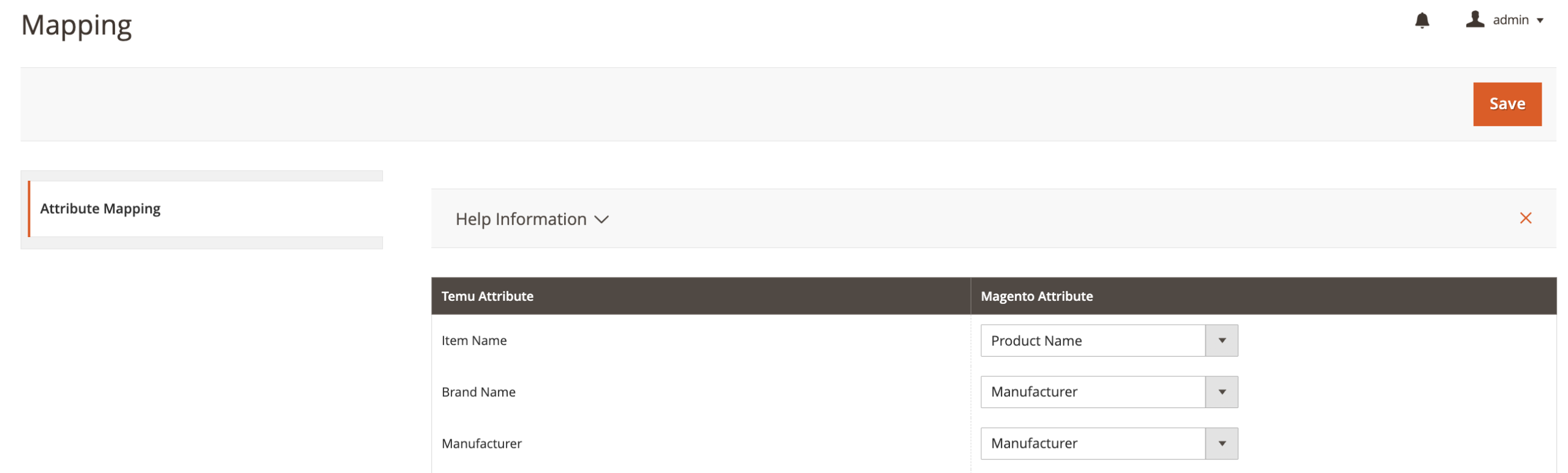 Mapeamento de atributos do Temu - M2E Pro & Connect User Guides